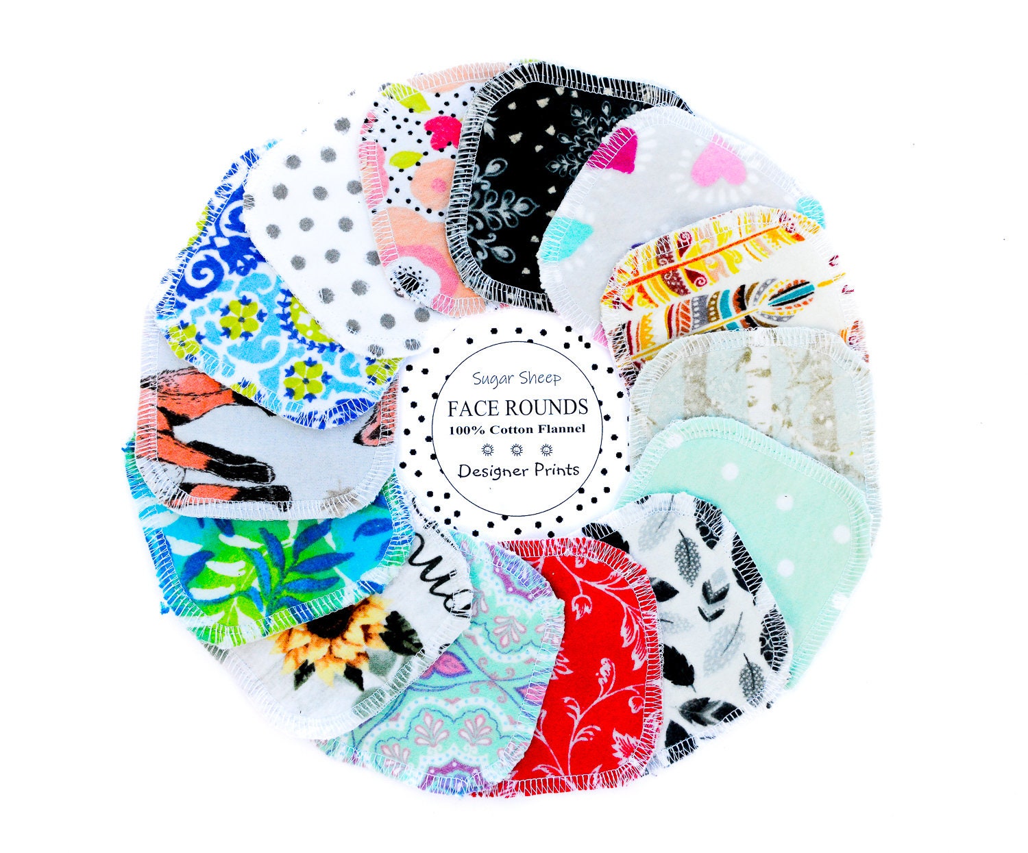 10 Assorted FACE ROUNDS 100% cotton flannel designer print | Etsy