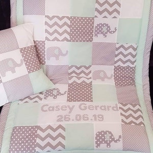 Personalised Patchwork Cot Quilts ,elephant, Bunny, Star, Heart ...