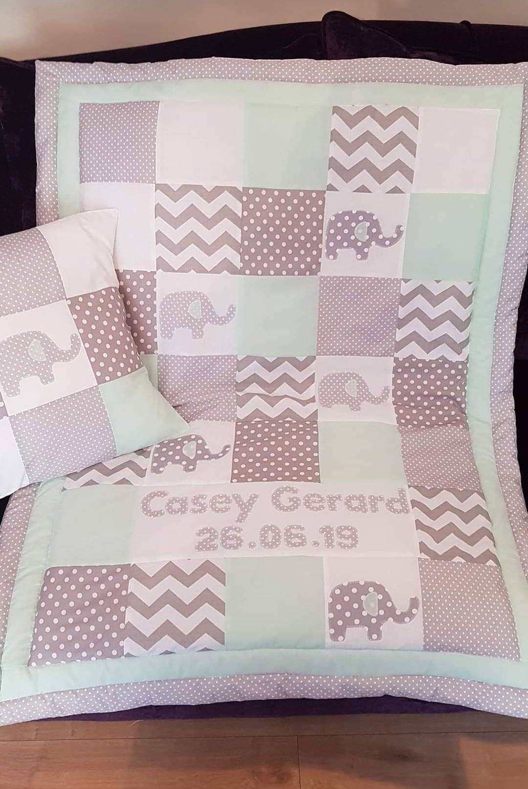 Personalised Patchwork Cot Quilts ,elephant, Bunny, Star, Heart ...