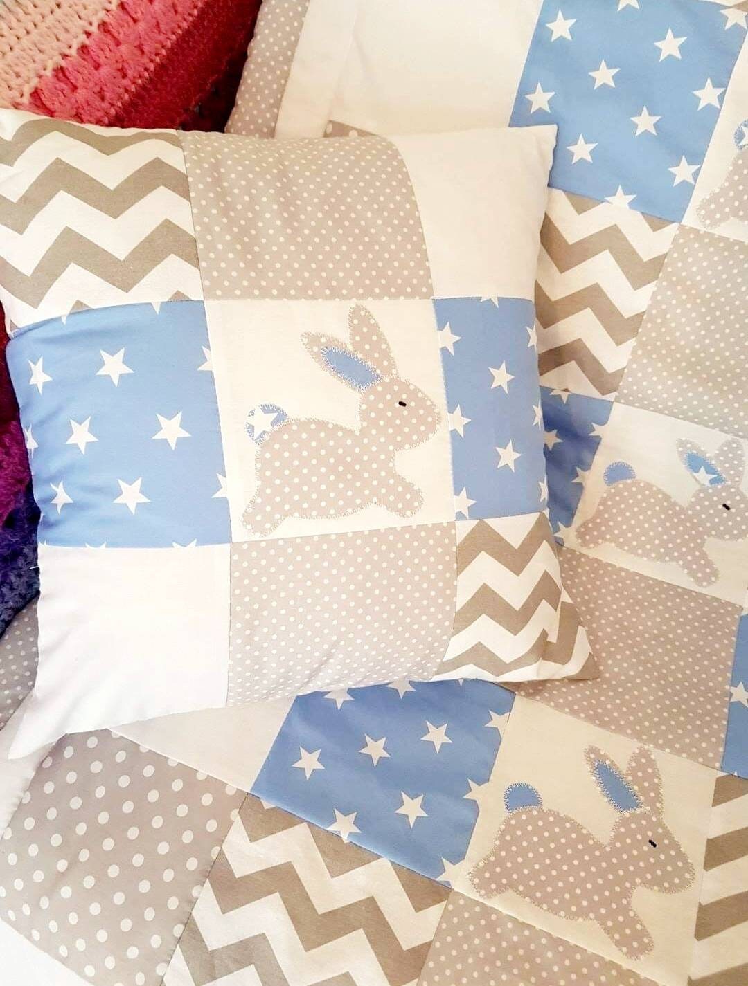 Personalised Patchwork Cot Quilts ,elephant, Bunny, Star, Heart ...