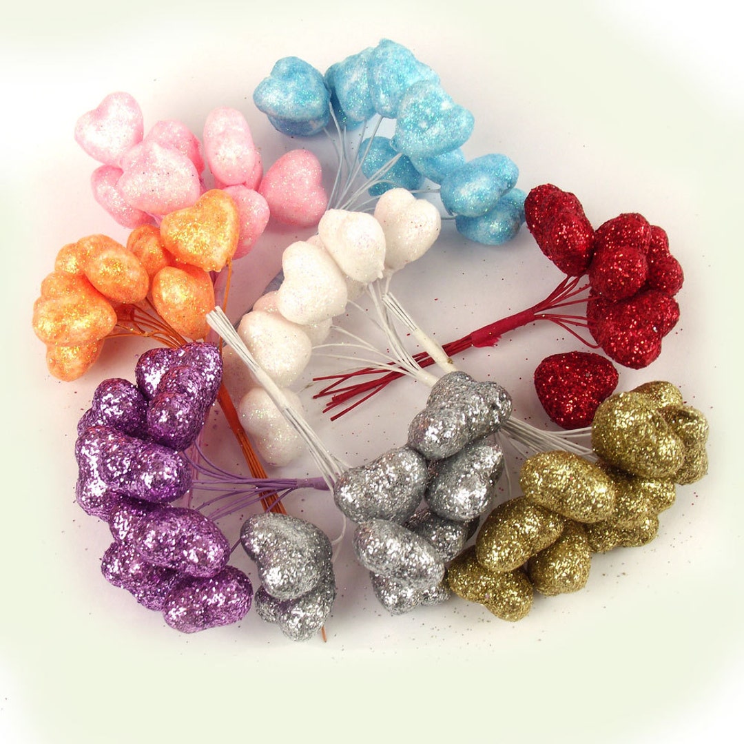 Bunch of 10 Mini Glittered Polystyrene Heart Picks - Etsy