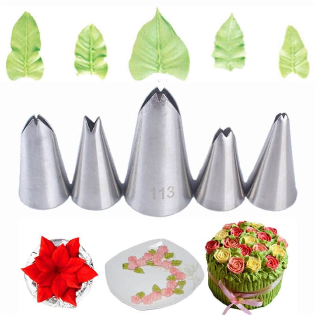 Set of 5 Notched Leaf Piping Nozzles Leaf Flower Tip Cake Cream ...