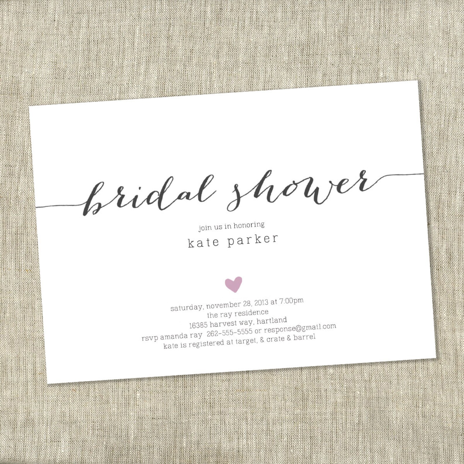 Your Custom Colors Bridal Shower Invite, Heart Shower, Simple Modern ...