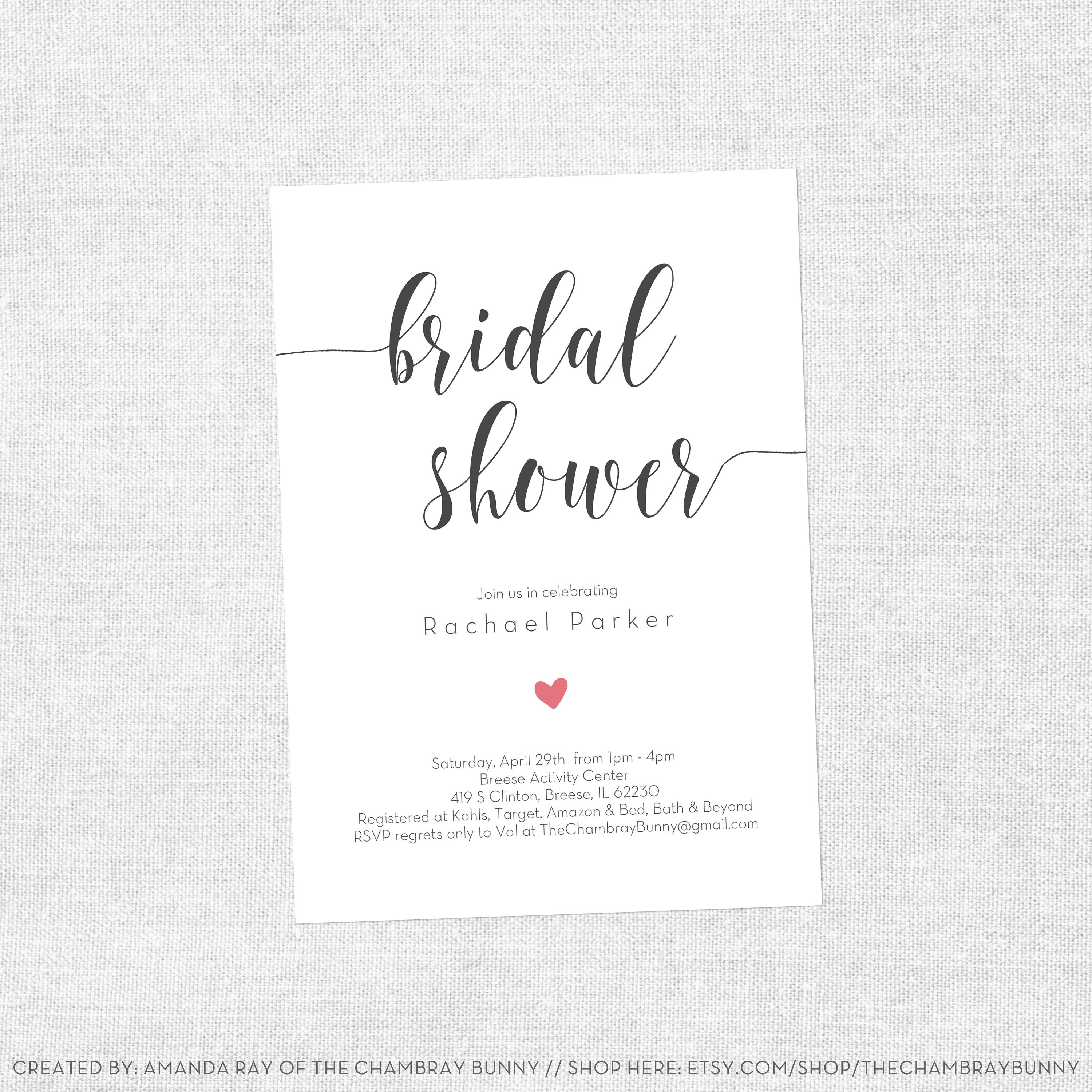 Bridal Shower Invite, Heart Shower Invite, Simple Modern Bridal Shower ...