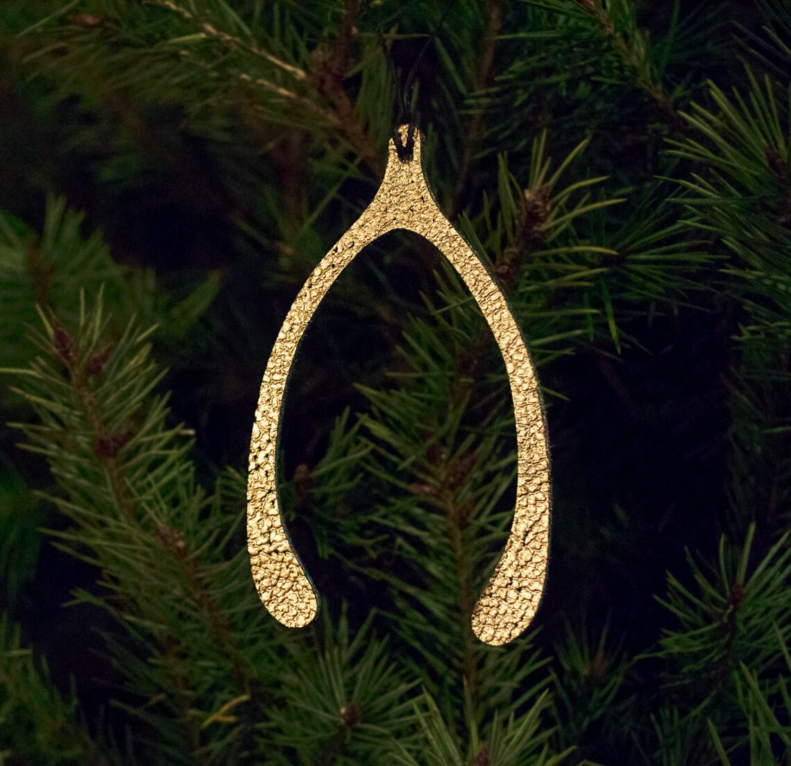 Golden Wishbone // Leather Ornament // Home Decor // Christmas // Gift ...
