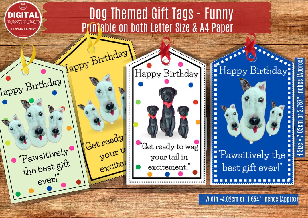 Dog Themed Gift Tags (24) Printable Gift Tags / Happy Birthday Gift ...