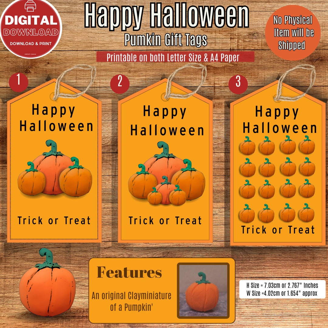 Printable Pumpkin Trick or Treat Gift Tag(24), Halloween Treats Bag Tag ...