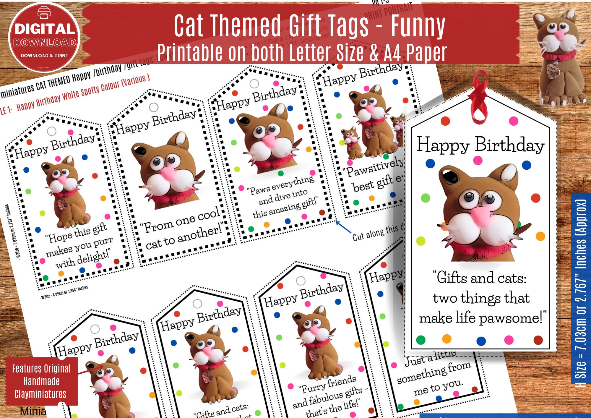 Cat Themed Gift Tags (24) Printable Gift Tags / Happy Birthday Gift ...