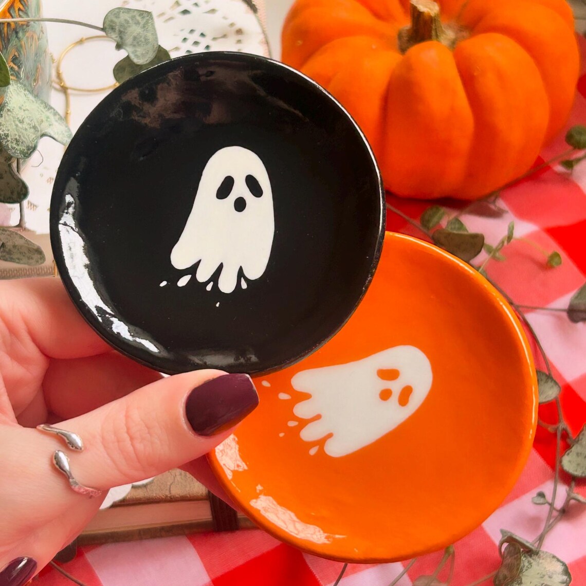 Ghost Clay Ring Jewellery Dish, Cute Ghostie Paintedtrinket Bowl in ...
