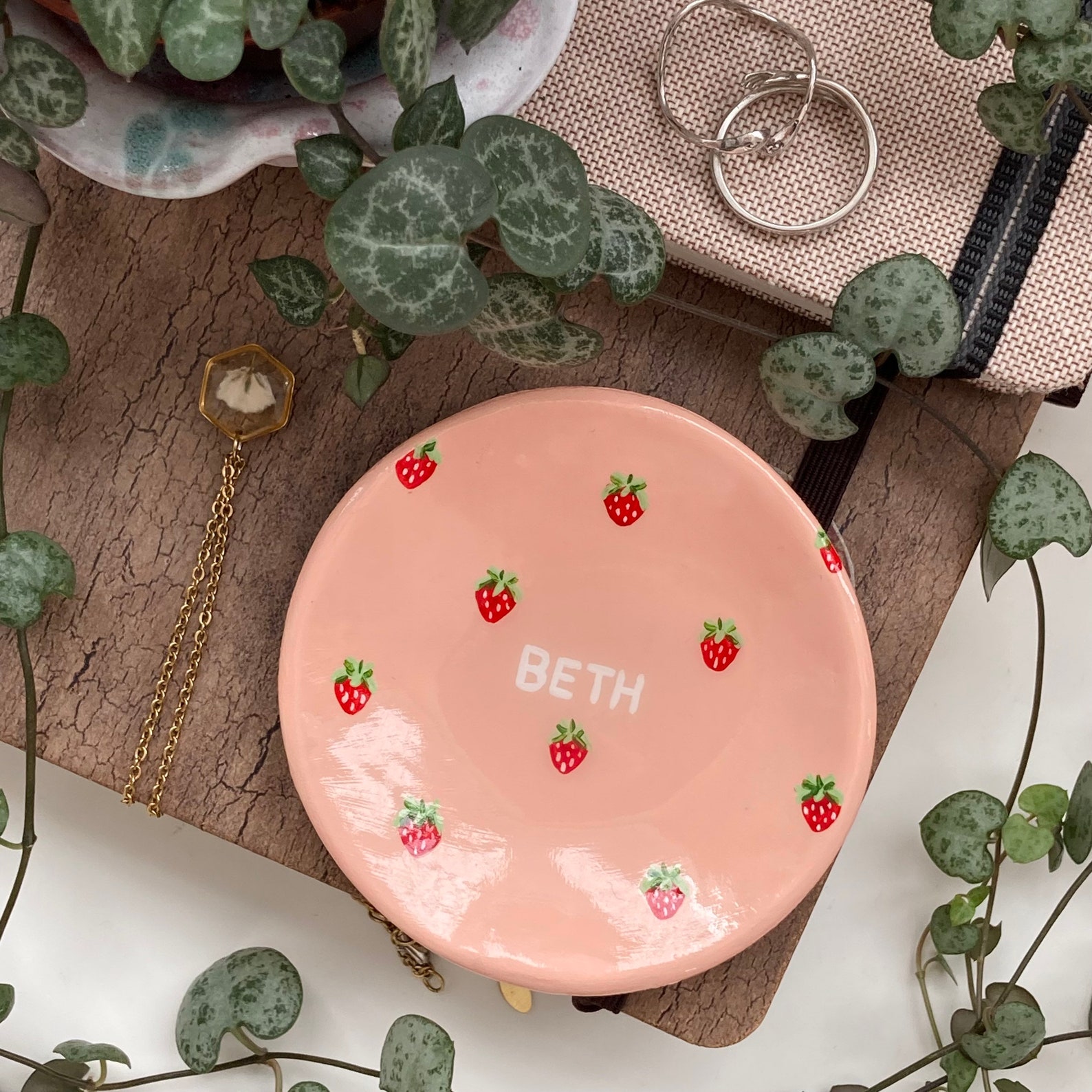 Strawberry Name Dish Personalised Peachy Baby Pink Cute Clay - Etsy