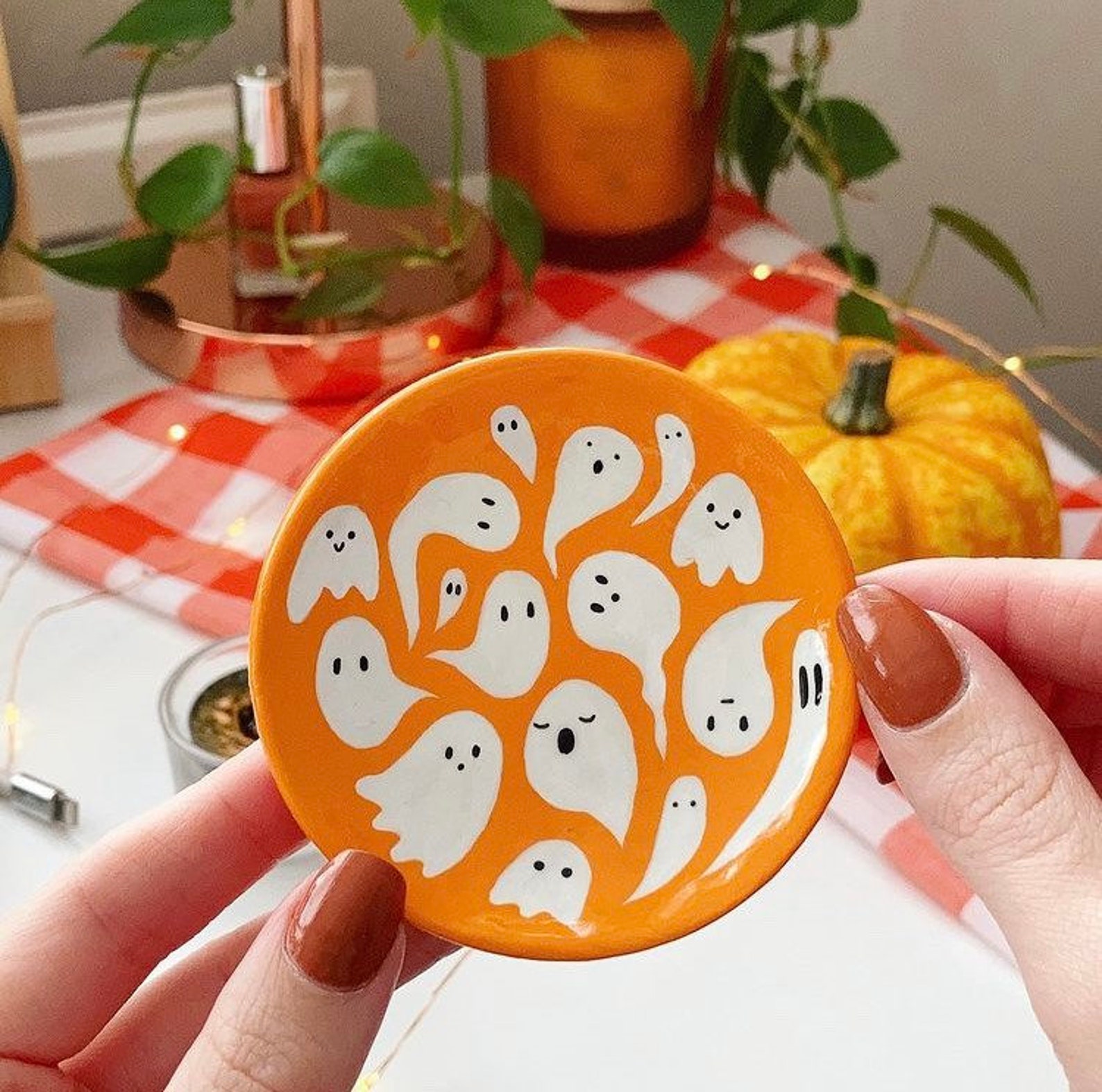Ghost Clay Ring Jewellery Dish Cute Ghostie Paintedtrinket - Etsy