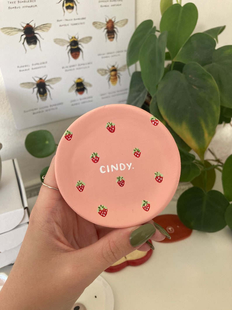 Strawberry Name Dish Personalised Peachy Baby Pink Cute Clay - Etsy