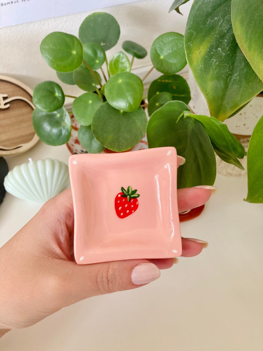 Mini Strawberry Light Baby Pink Peachy Pink Cute Clay Ring Trinket Dish ...