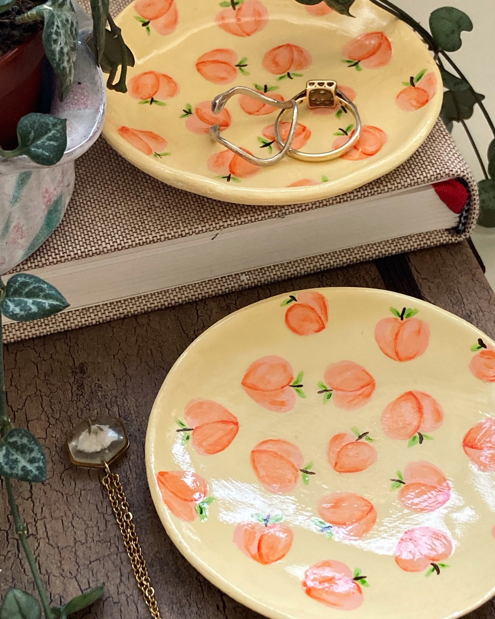 Peach Fruity Clay Ring Dish Trinket Bowl Jewellery Storage Handmade and ...
