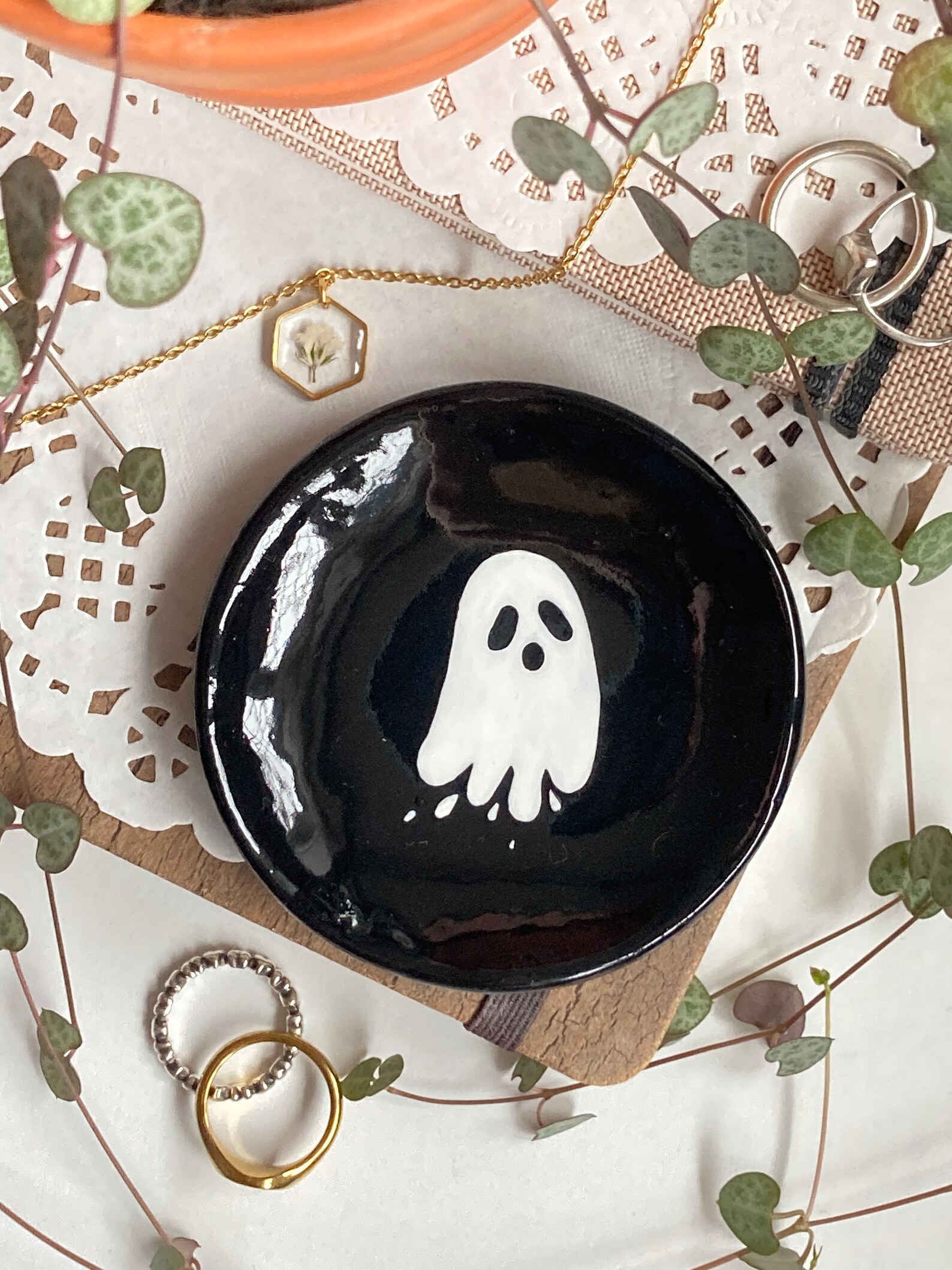 Ghost Clay Ring Jewellery Dish, Cute Ghostie Paintedtrinket Bowl in ...