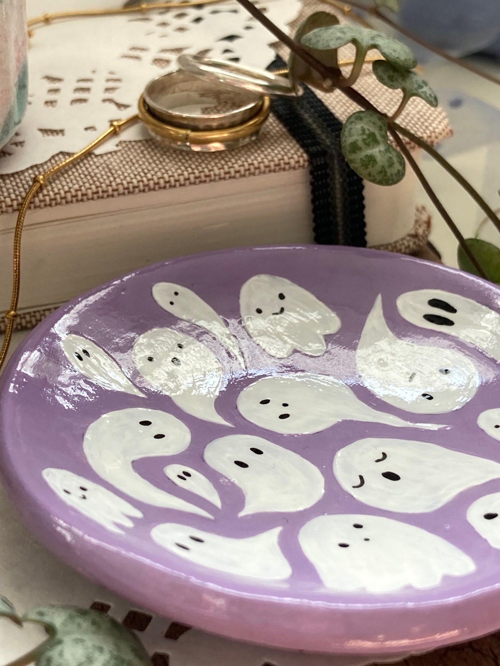 Ghost Clay Ring Jewellery Dish Cute Ghostie Paintedtrinket - Etsy
