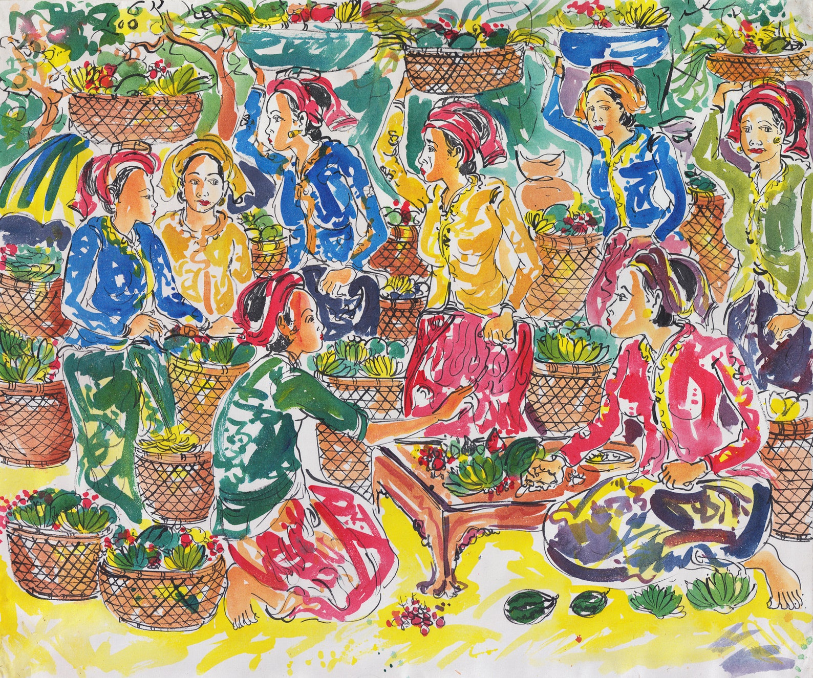 Hand Painting Abstract Market Scene 274 - Etsy