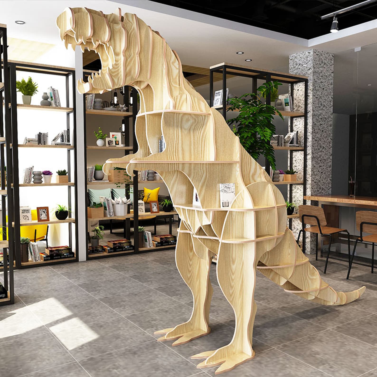 Modern Wood Bookshelf Organizer Tyrannosaurus Rex Dinosaur | Etsy