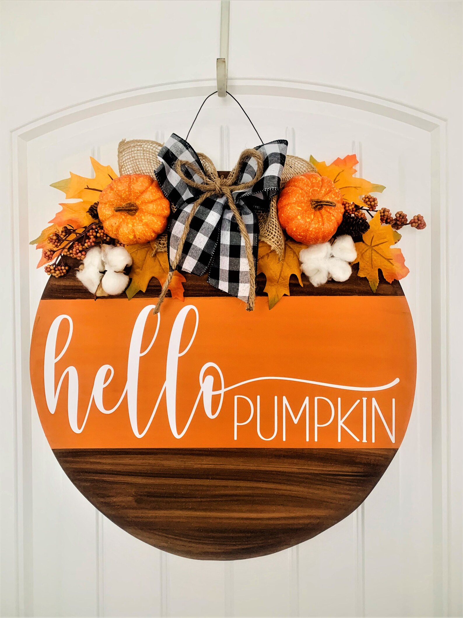 Hello Pumpkin Door Hanger Fall Door Hanger Farmhouse Door - Etsy