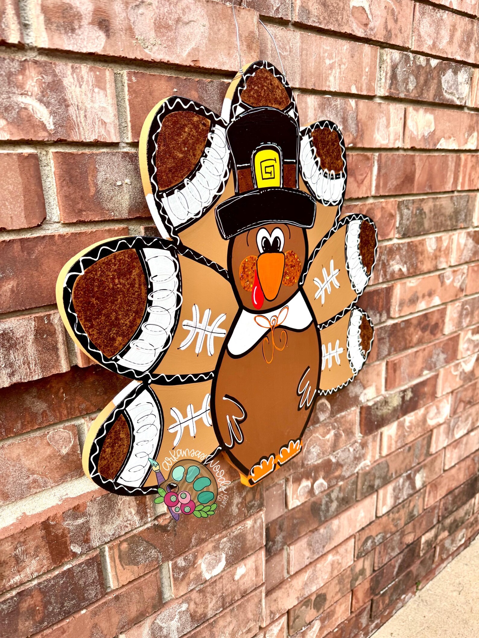 Thanksgiving Football Turkey Door Hanger: Hand-painted Fall Decor - Etsy