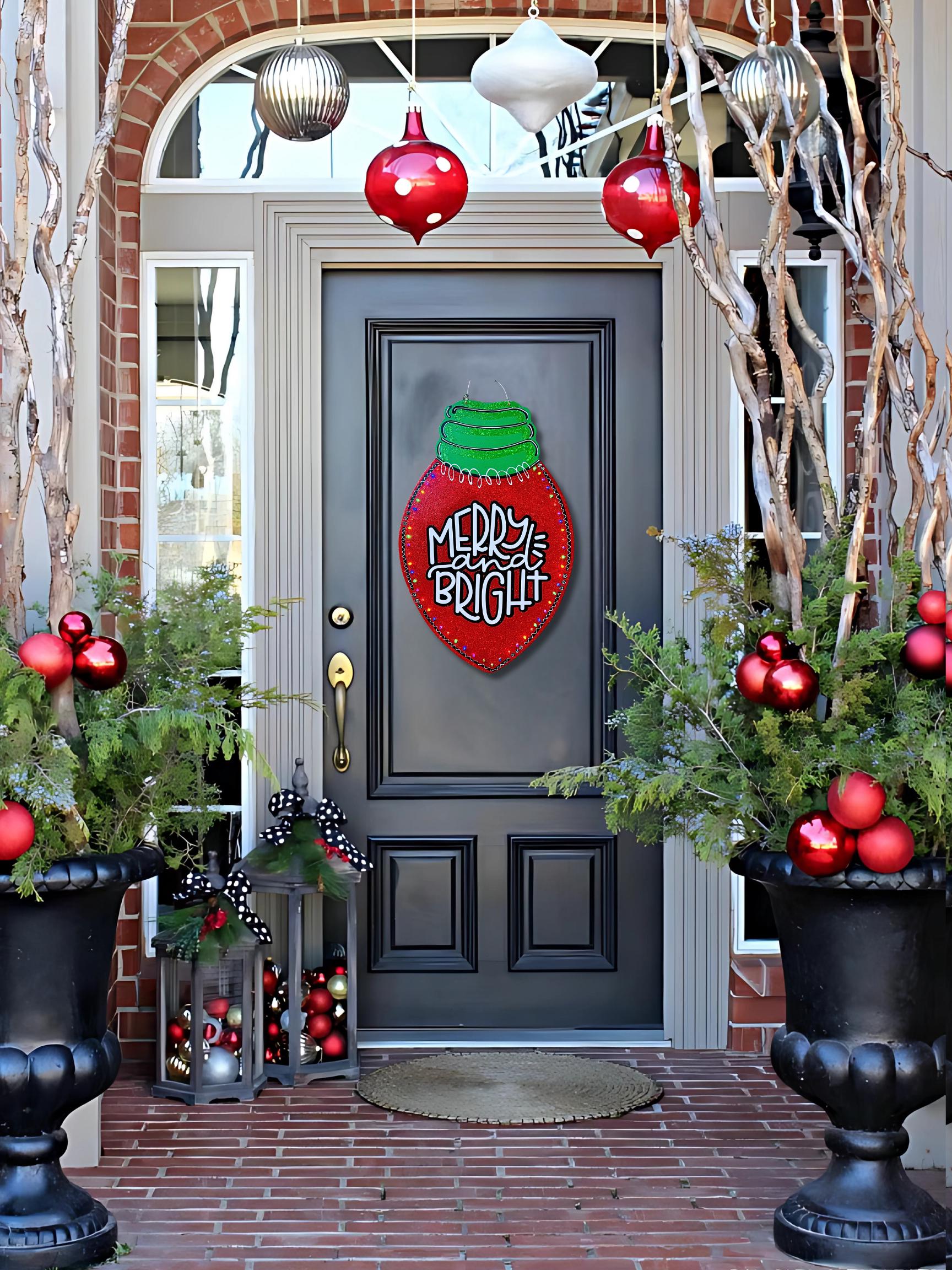 Light up Christmas Bulb Door Hanger: Glittery Merry & Bright Porch ...