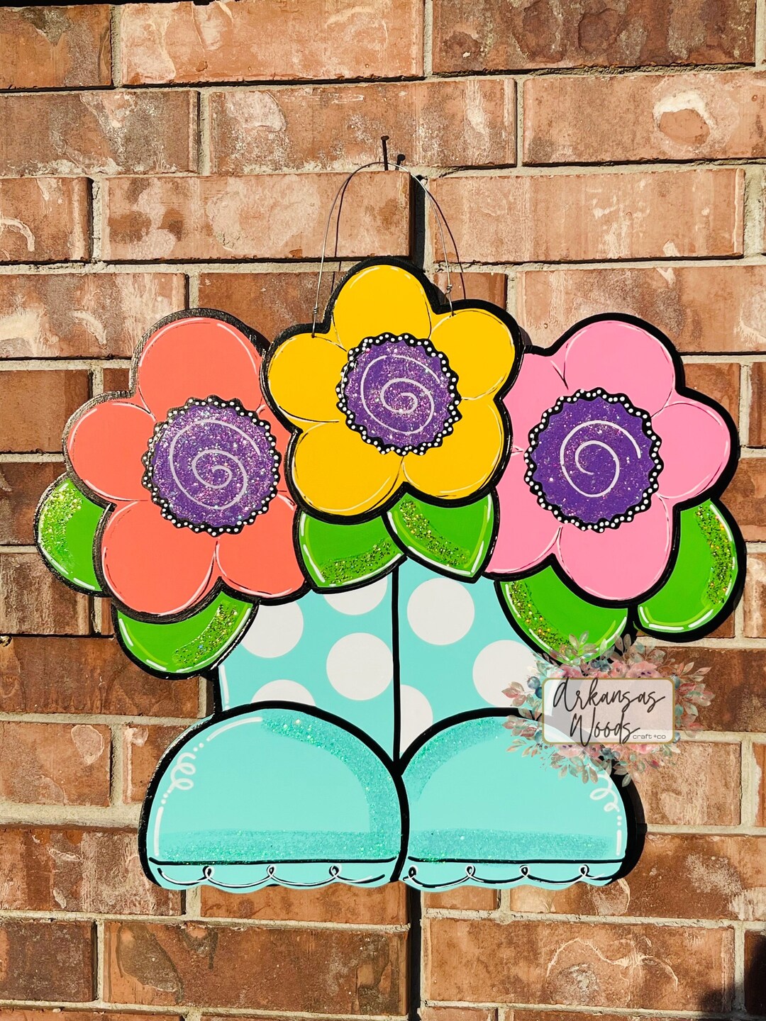Spring Door Hanger, Flower Door Hanger, Flowers in Rainboots Door ...