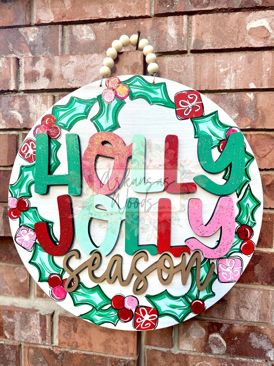 Christmas Door Hanger Holly Jolly Season Christmas Wreath Vintage ...