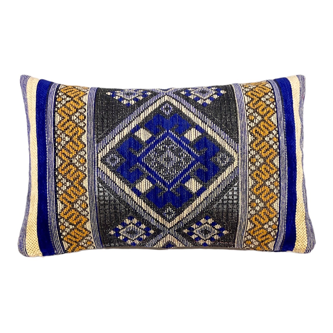Blue Boudoir Moroccan Cushion Cover, Striped Design in Multi Print ...