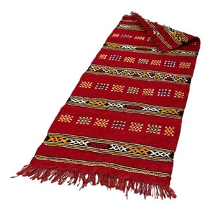 Authentic Moroccan Handmade Handwoven Kilim 100% Wool Red Rug 0.55 X 1. ...