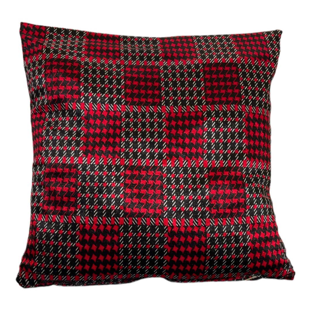 Red Dogtooth Cushion Cover, Square Red Black Cushion, Vintage Pillow ...