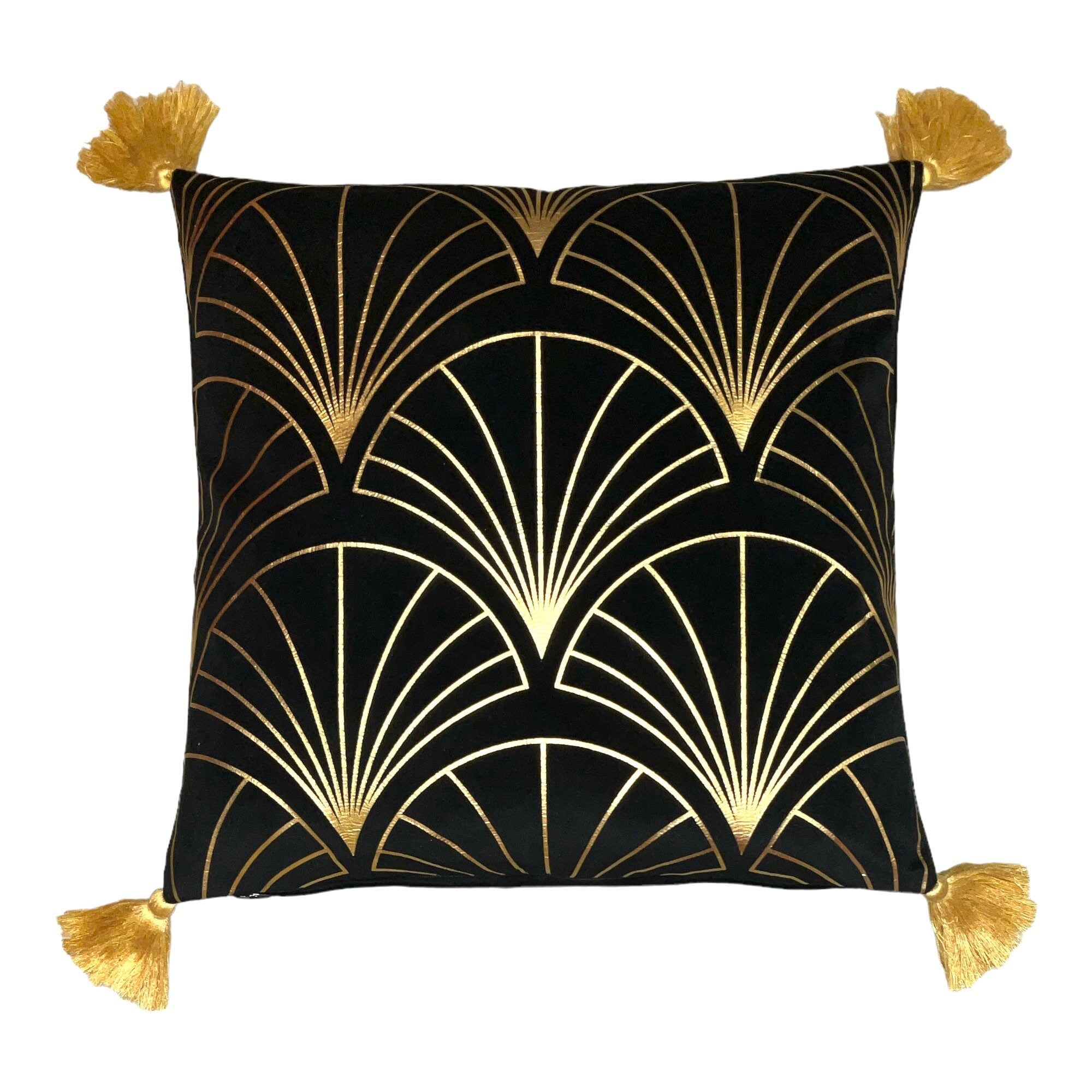 Art Deco Black Velvet Gold Cushion Cover With Tassels Art - Etsy