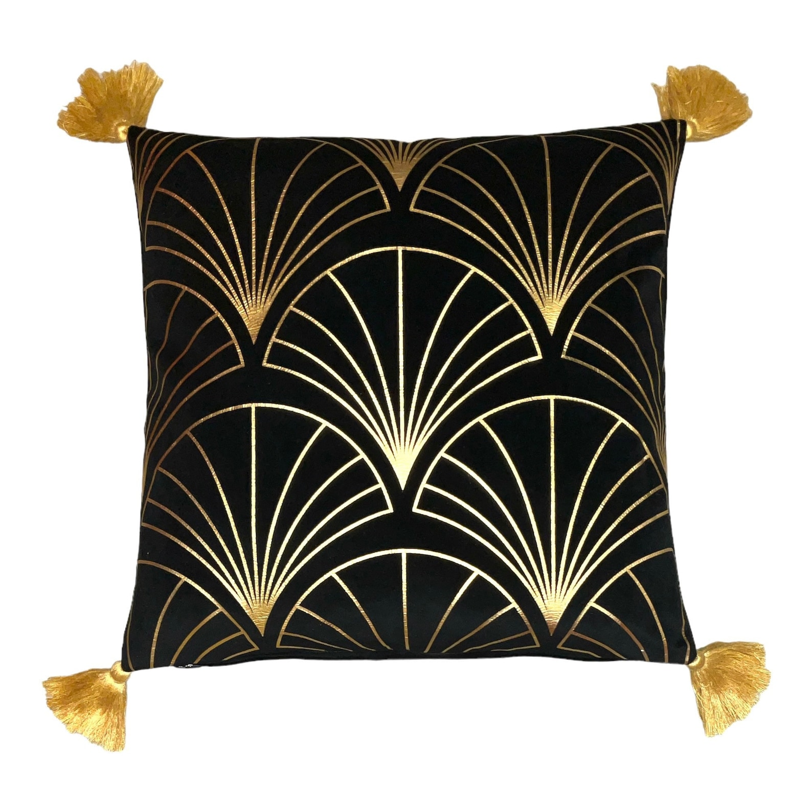 Art Deco Black Velvet Gold Cushion Cover With Tassels Art - Etsy