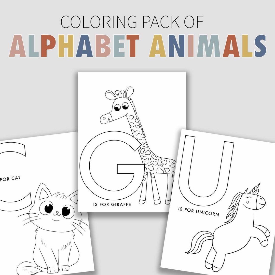 Alphabet A to Z Animal Illustration Coloring Pages for Kids Pack of 26 ...