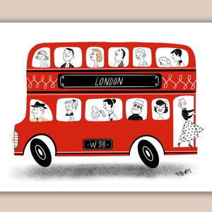 London Bus Mid Century Modern Illustration Art Print in Multiple Sizes ...