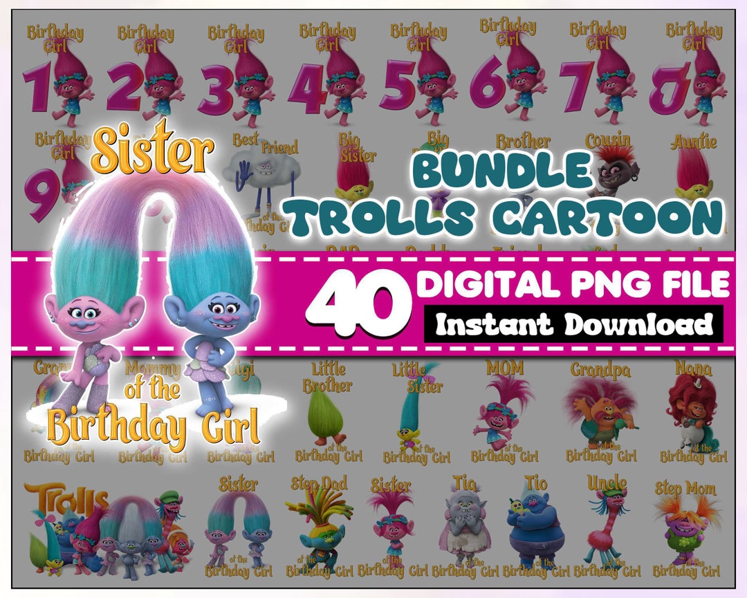 Trolls PNG Bundle, Trolls Clip Art, Trolls PNG Digital Papers, Trolls ...