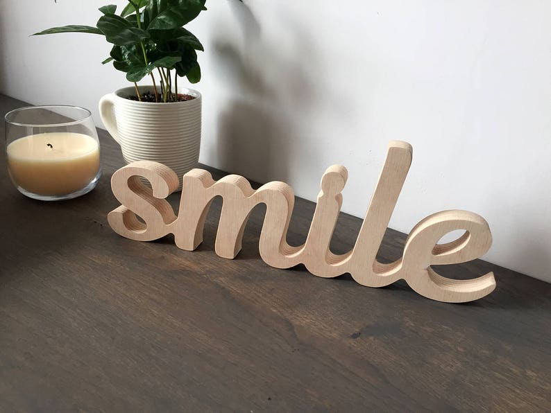 Wooden Rustic 'smile' Sign Positive Wood Word Smile - Etsy