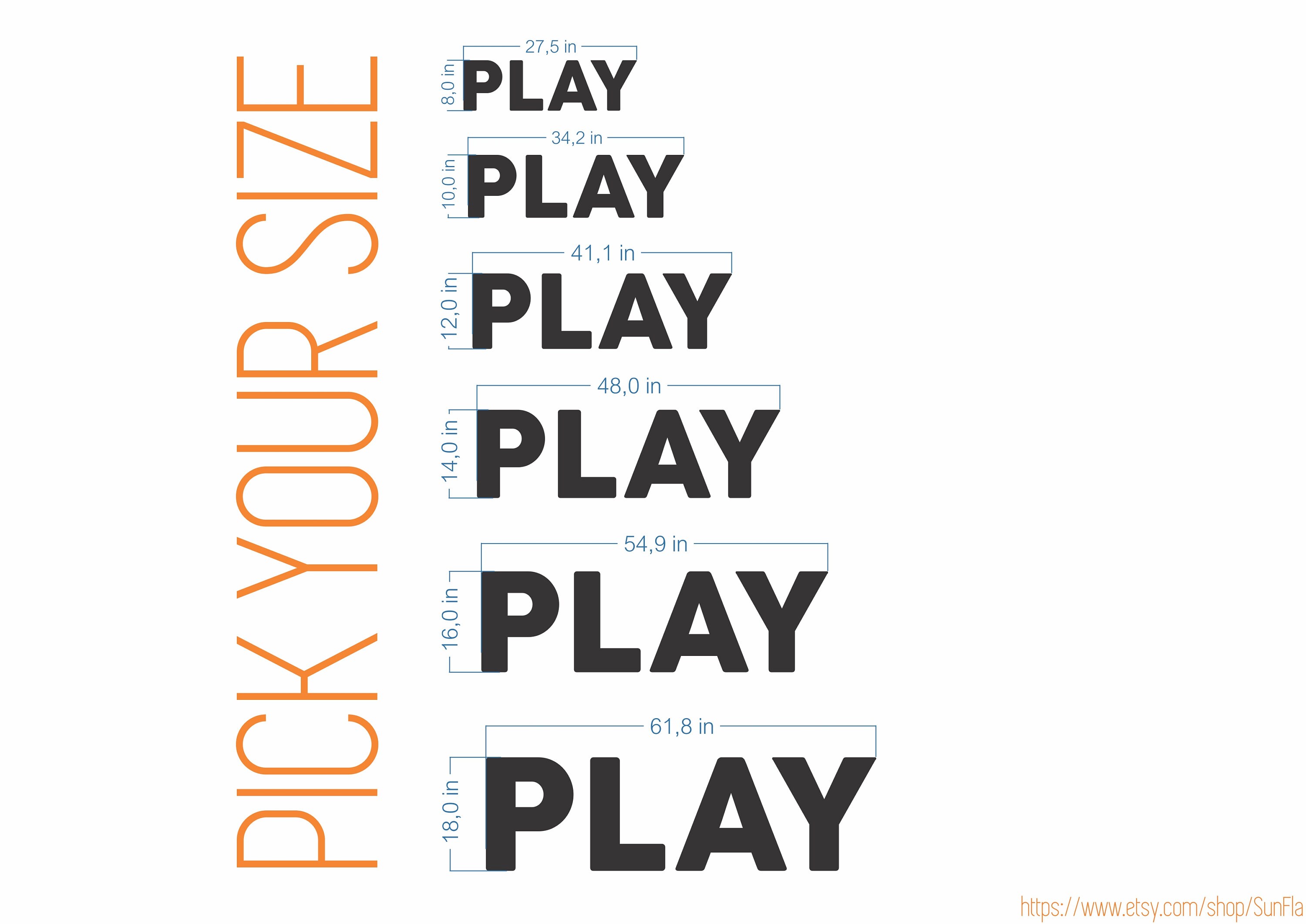 Large PLAY Letters for Kids Playroom or Nursery - 8" Tall to 18" Tall ...