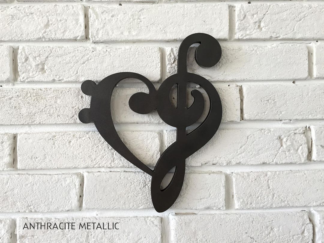 Musical Wood Sign Treble Clef and Bass Clef Heart - Wall Decor Sign ...