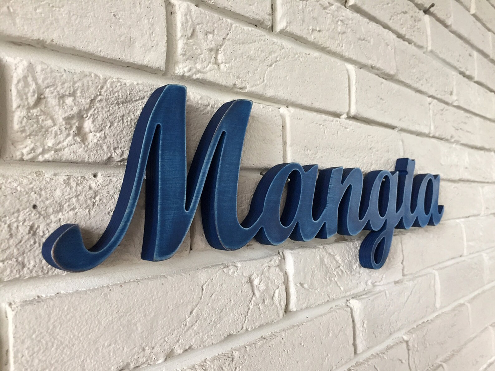 Wood Cutout "mangia" Sign, Navy Blue Distressed, Rustic Kitchen Wall ...