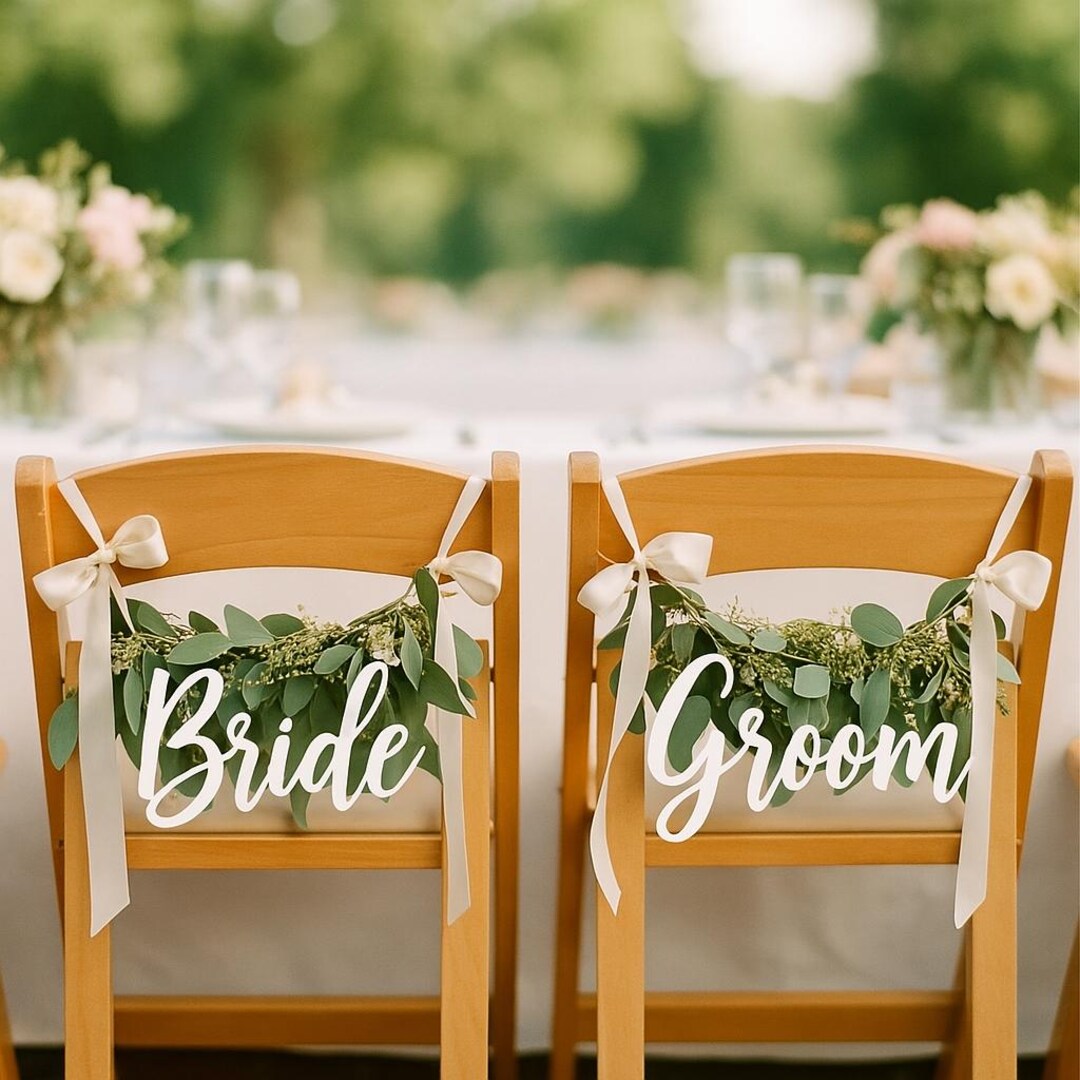 Rustic Wedding Chair Signs: Bride & Groom, Birch Plywood Decor - Etsy