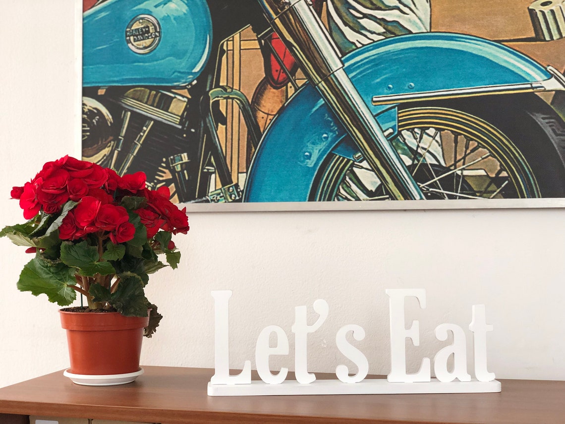 Let's Eat Sign Wooden Kitchen Decoration LETS EAT Script - Etsy