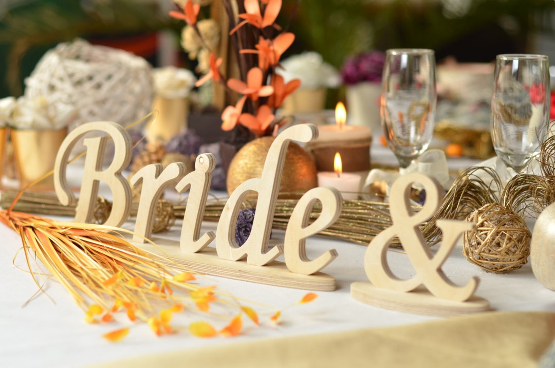 Bride & Groom Wood Sign Wedding Table Decoration Freestanding - Etsy