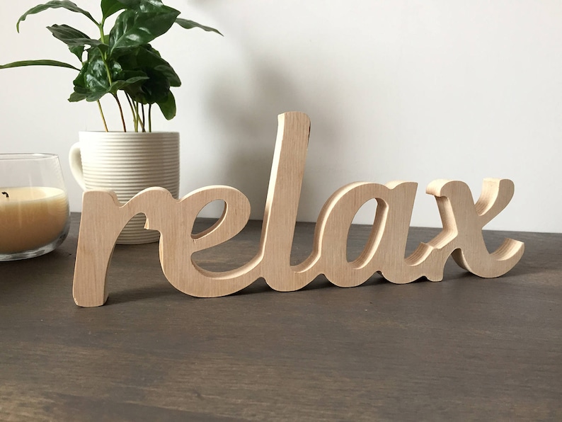 Relax Wooden Sign Rustic Unpainted Script Letters Home | Etsy