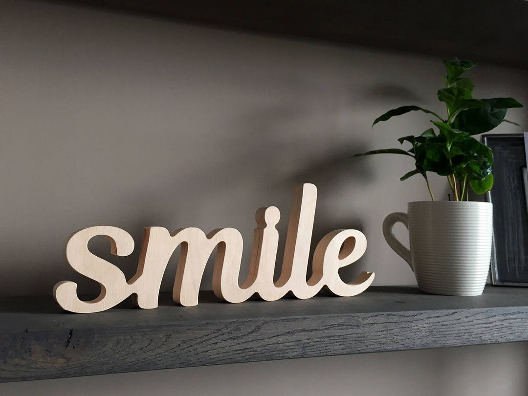 Wooden Rustic 'smile' Sign - Positive Wood Word Smile - UNPAINTED ...