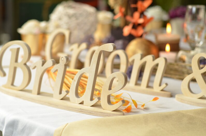 Bride & Groom wood sign wedding table decoration freestanding | Etsy