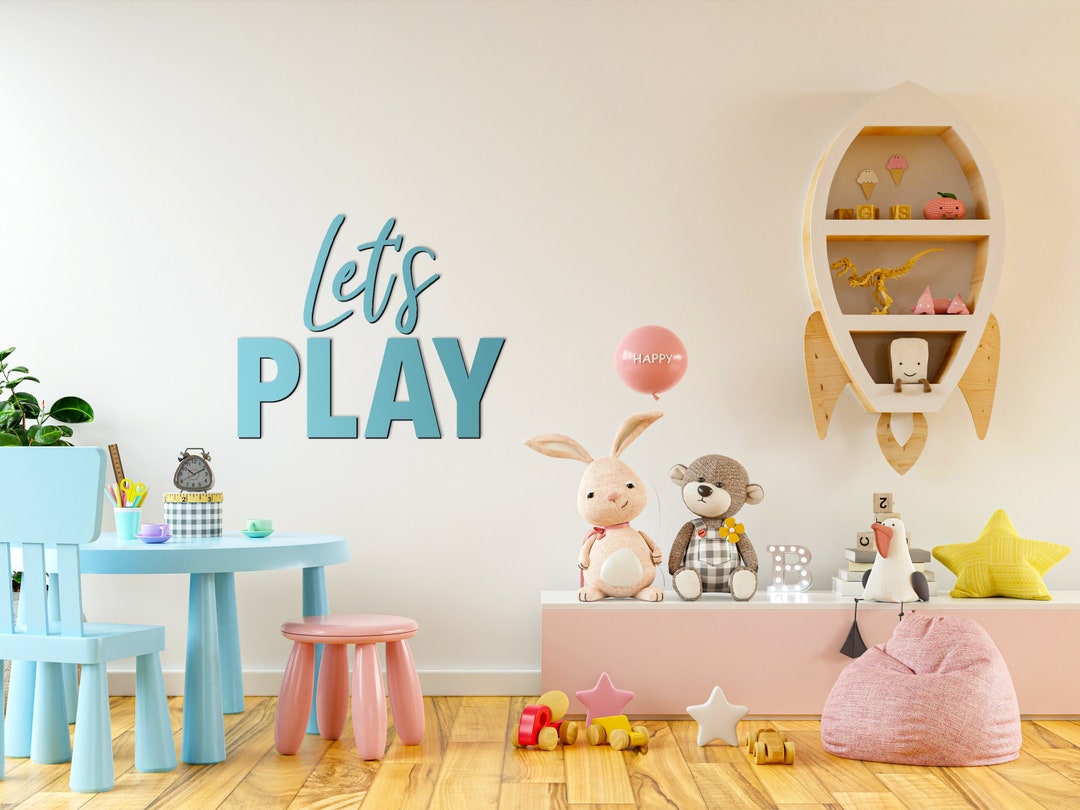 Kids Room Wall Cutout LET'S PLAY - Colorful and Playroom Wall Sign ...