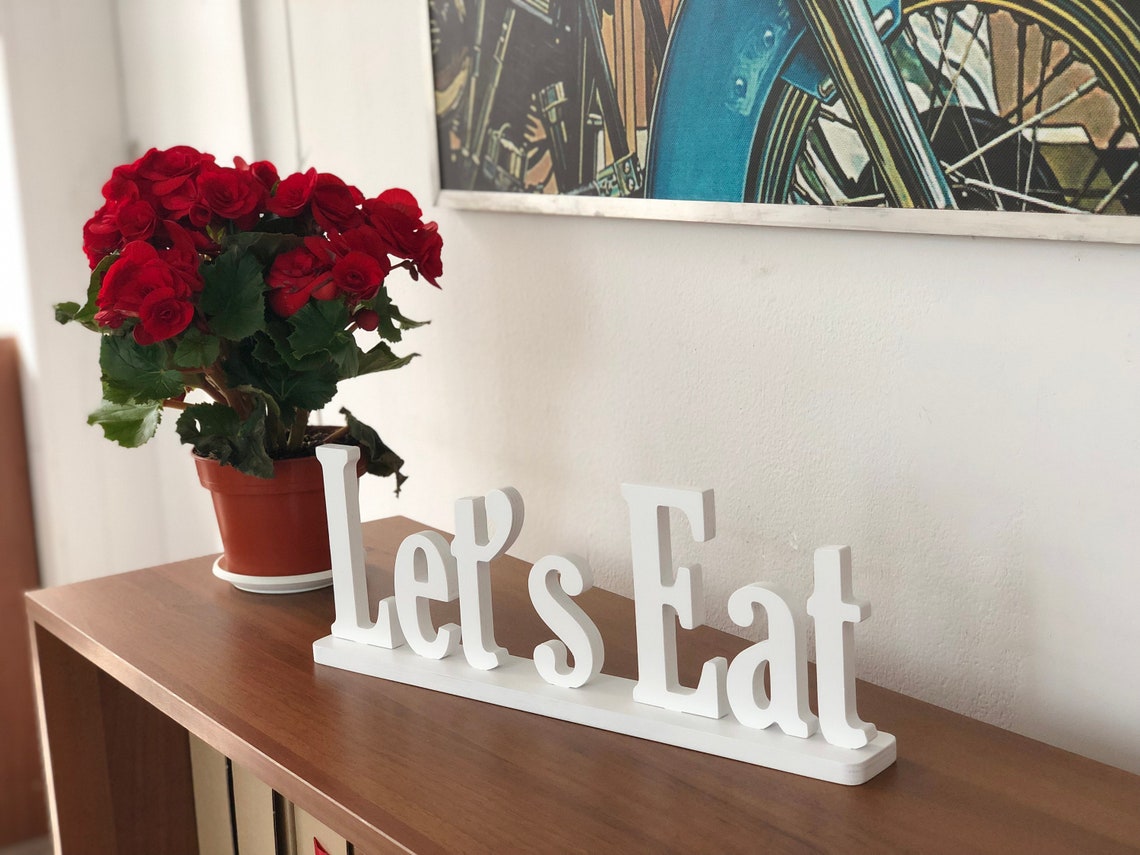 Let's Eat Sign Wooden Kitchen Decoration LETS EAT Script - Etsy