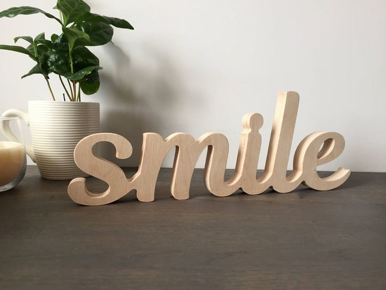 Wooden Rustic 'smile' Sign Positive Wood Word Smile - Etsy