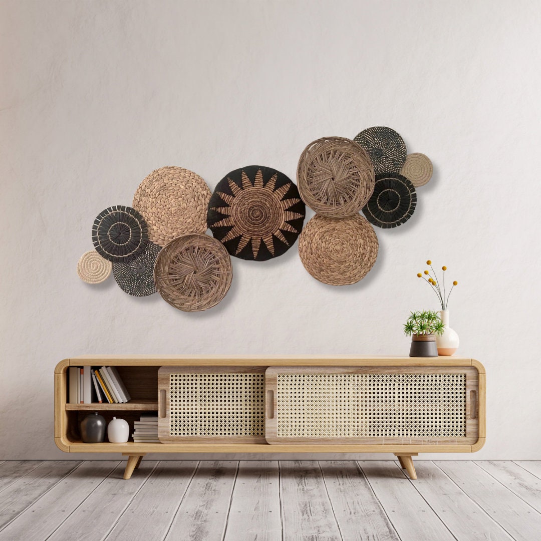 Black Sun Bohemian Basket Wall Decor - 11-piece Set for Living Room ...