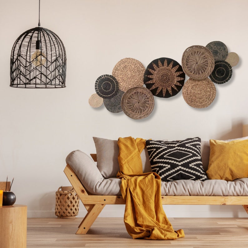 Black Sun Bohemian Basket Wall Decor - 11-piece Set for Living Room ...